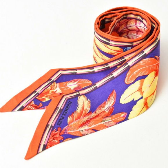 Hermes | Accessories | Hermes Twilly Scarf Muffler Silk Twill Feather ...